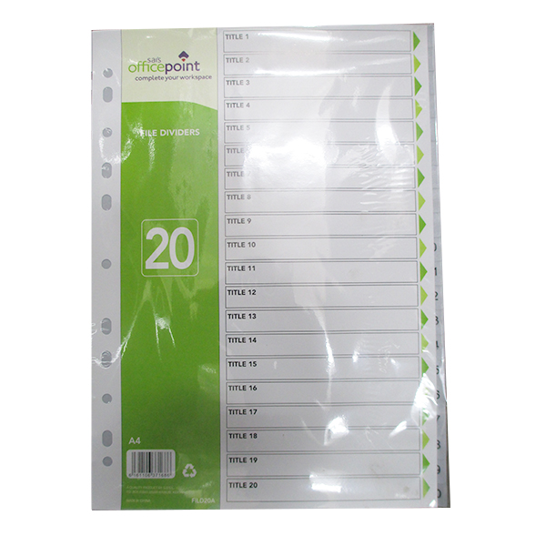 OP FILE DIVIDER FILD20A 1-20 PVC GR | Office Mart