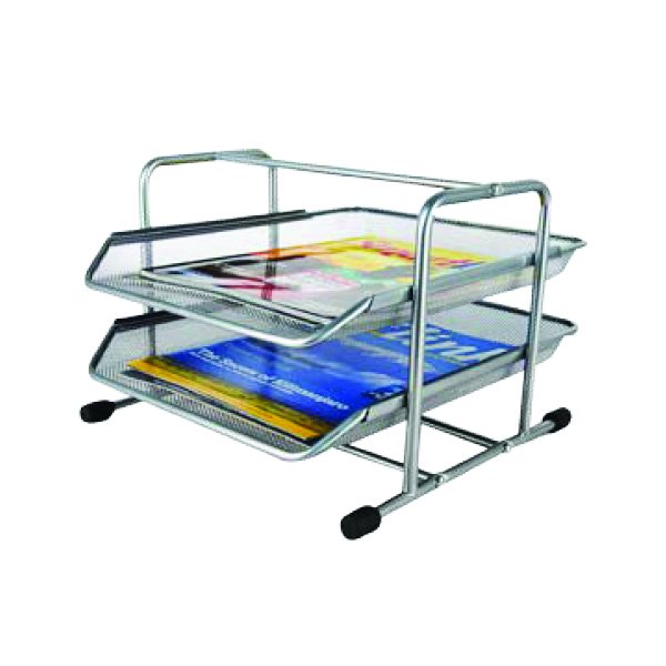 OfficePoint Square 2 Tier Tray MP2002 Black/Silver | Office Mart